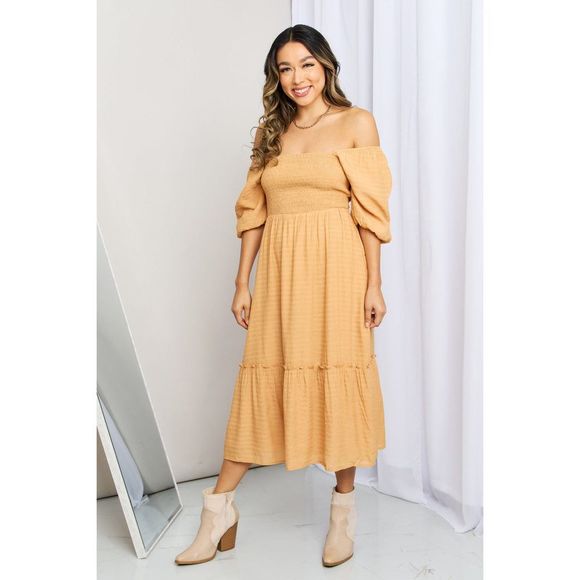 Gilli | Dresses | Gillismocked Puff Sleeve Frill Trim Midi Dress | Poshmark